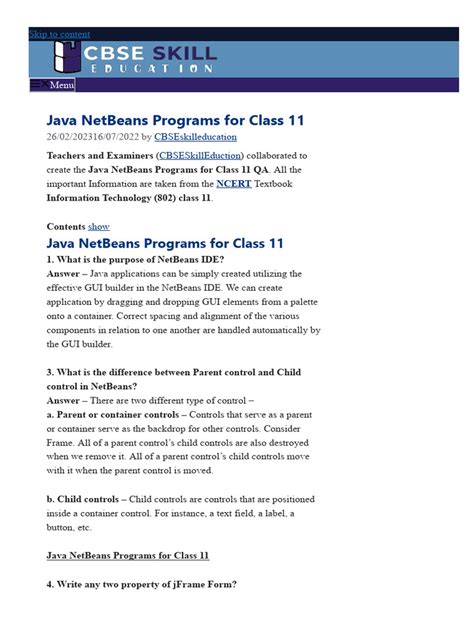 Cbseskilleducation Com Java Netbeans Programs For Class 11 Pdf Data Type Method Computer
