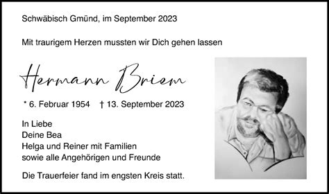 Traueranzeigen Von Hermann Briem Ostalbtrauer