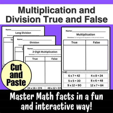 Multiplication And Division True And False Cut And Paste Activities