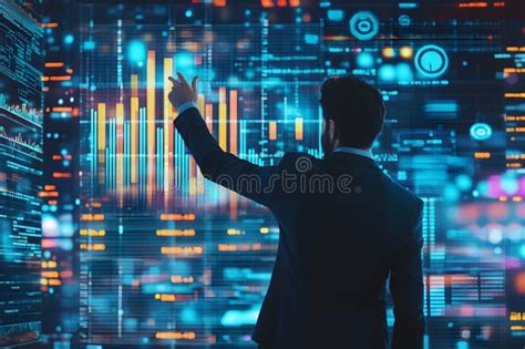 Businessman Interacting With A Large Digital Display Of Data And Charts Stock Illustration