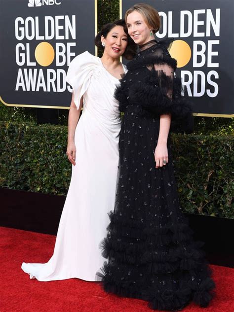 Sandra Oh And Jodie Comer Killing Eve Stars Reunite At The Golden
