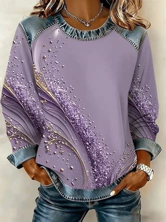 Women Abstract Crew Neck Printing Vintage Springfall Long Sleeve