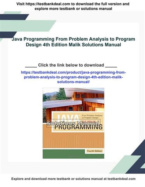 Java Programming From Problem Analysis To Program Design 4th Edition Malik Solutions Manual Pdf