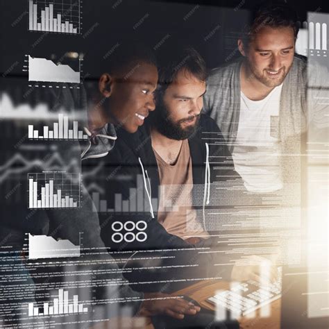 Premium Photo Software Development Overlay Man And Team With Computer