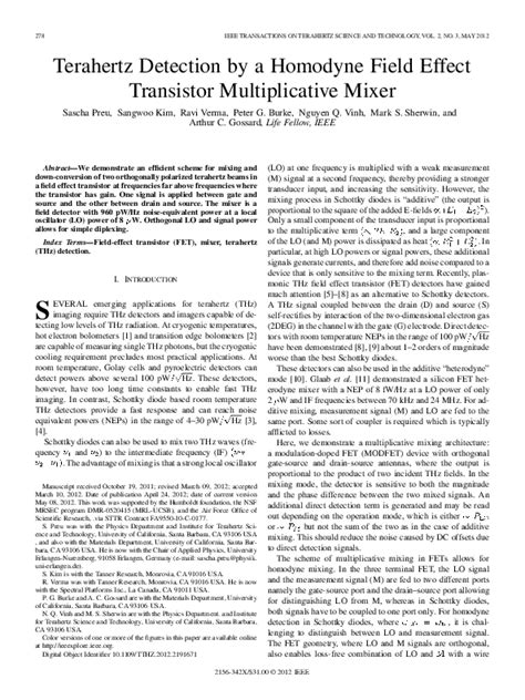 Pdf Terahertz Detection By A Homodyne Field Effect Transistor Multiplicative Mixer