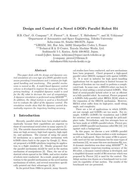 Pdf Design And Control Of A Novel 4 Dofs Parallel Robot H4