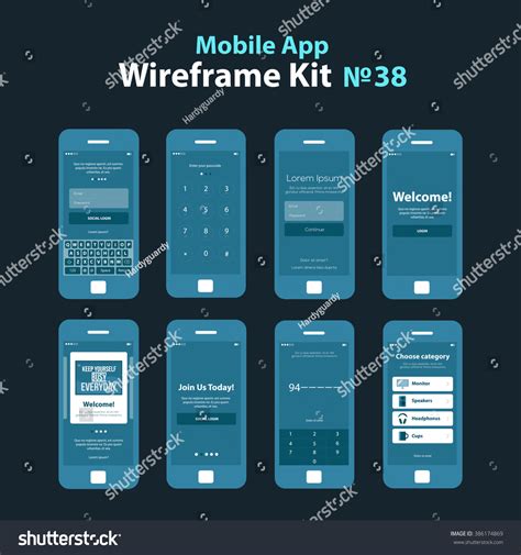 Mobile Wireframe App Ui Kit 38 Stock Vector Royalty Free 386174869 Shutterstock