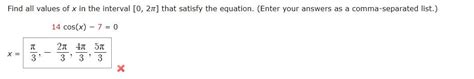 solved find all values of x in the interval [0 2π] that