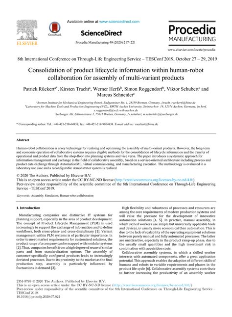 Pdf Consolidation Of Product Lifecycle Information Within Human Robot Collaboration For