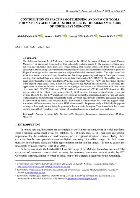 Pdf Contribution Of Space Remote Sensing And New Gis Tools For Mapping Geological Structures