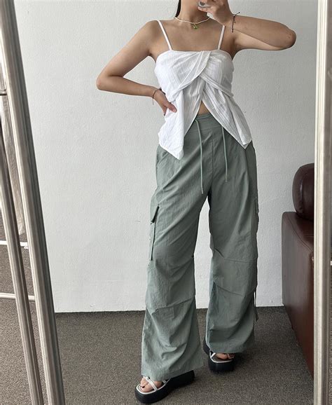 이나 나일론와이드팬츠 카고나일론 스트랩팬츠