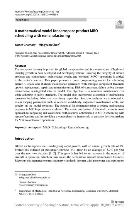A Mathematical Model For Aerospace Product Mro Scheduling With