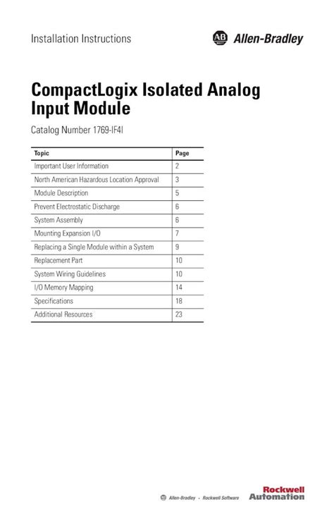 Pdf Compactlogix Isolated Analog Input Module · Compactlogix Isolated Analog Input Module