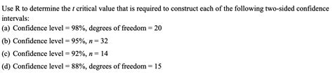 Solved Use R To Determine The T Critical Value That Is Chegg