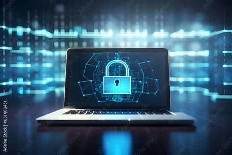 Cybersecurity Laptop Computer With Virtual Graphic Network Diagram