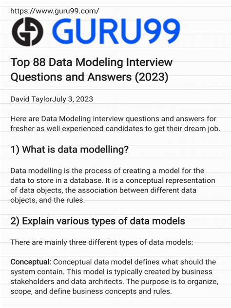 Data Modeling Interview Questions Pdf