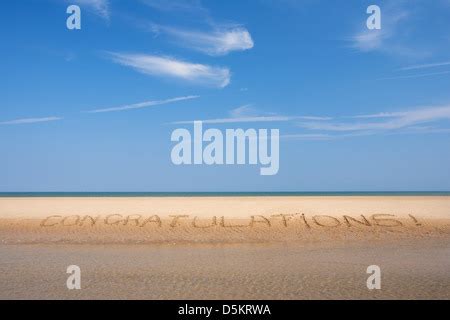 Congratulations Message Written Sand Background Sky Sand Beach