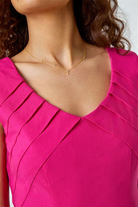 Pink Fluor Sleeveless Pleat Detail Stretch Dress Roman Uk