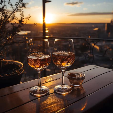 Premium Ai Image Photo Of Two Glasses Of Wine In A Rooftop Bar Outdside Background The