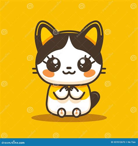 A Cute Cartoon Cat Clapping Hands In Minimal Flat Style Stock