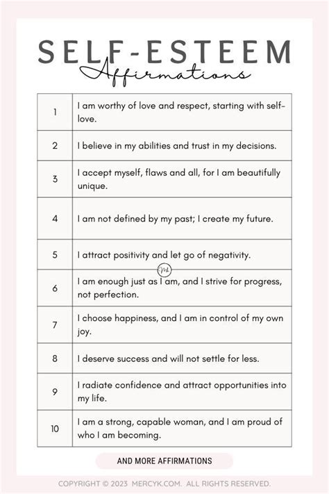 Free Daily Self Esteem Affirmations Worksheet Pdf Download