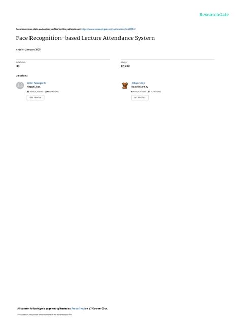 Face Recognition Based Lecture Attendance System January 2005 Pdf Lecture Cognitive Science