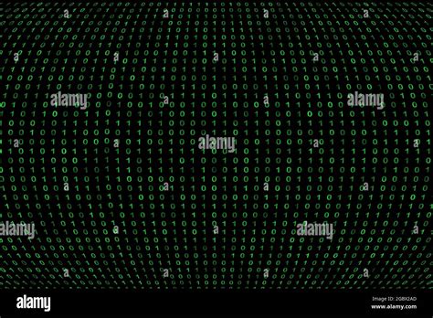 Binary Code Grid From Bright Green Digits On Black Background Matrix