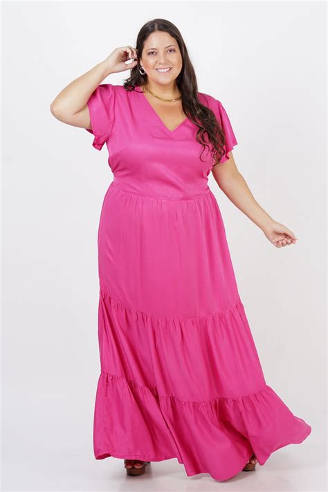 Vestido Longo Liso Plus Size Rosa Kauê Plus Size Kauê Plus Size