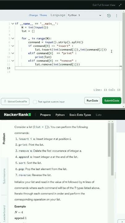 Hackerrank Python Basic Data Types Lists Sollution Codingchallenge Trending Shorts