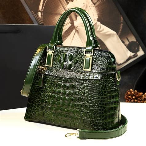 Crocodile Skin Pattern Womens Genuine Leather Handbag Awessories