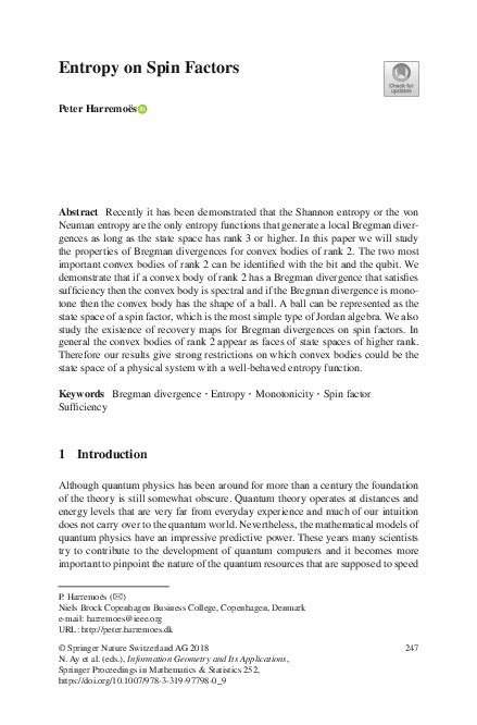 Pdf Entropy On Spin Factors