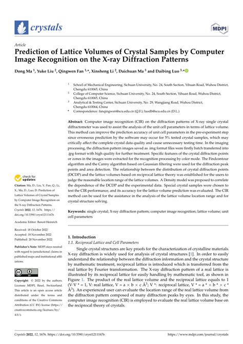 Pdf Prediction Of Lattice Volumes Of Crystal Samples By Computer Image Recognition On The X