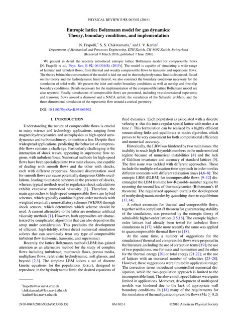 PDF Entropic Lattice Boltzmann Model For Gas Dynamics Theory