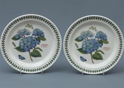 2 Portmeirion Botanic Garden Hydrangea Dinner Plates England