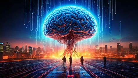 Ai Generated Cybernetic Ai Brain Over A Futuristic City Human And Ai Integration Stock Image