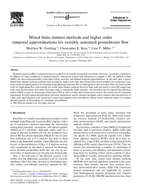 Pdf Mixed Finite Element Methods And Higher Order Temporal