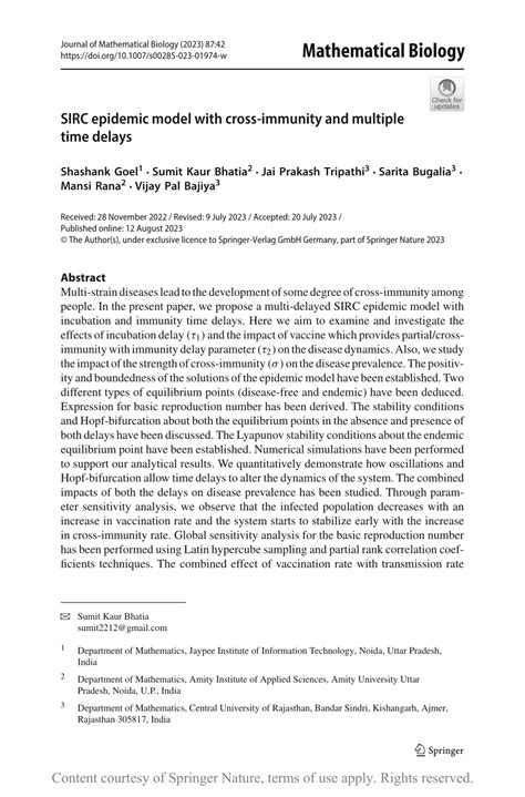 Sirc Epidemic Model With Cross Immunity And Multiple Time Delays Request Pdf