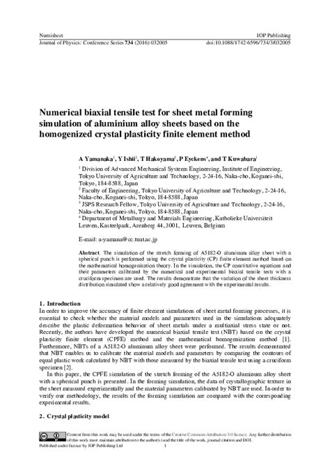 Pdf Numerical Biaxial Tensile Test For Sheet Metal Forming Simulation Of Aluminium Alloy