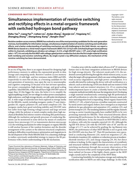 Pdf Simultaneous Implementation Of Resistive Switching And Rectifying