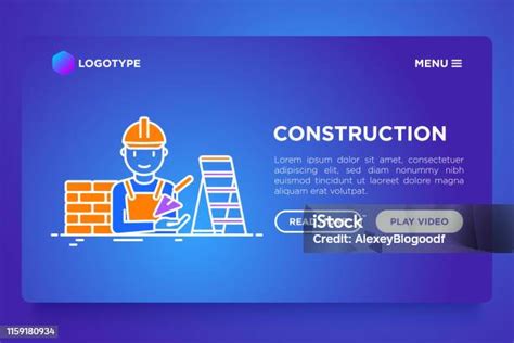 얇은 라인 아이콘 건설 개념 헬멧 작업 도구 벽돌 사다리빌더 벡터 일러스트레이션 그라데이션 배경의 웹 페이지 템플릿 개념에 대한