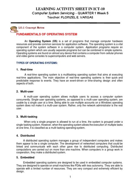 Ict 10 Las Week 5 Pdf Operating System Microsoft Windows