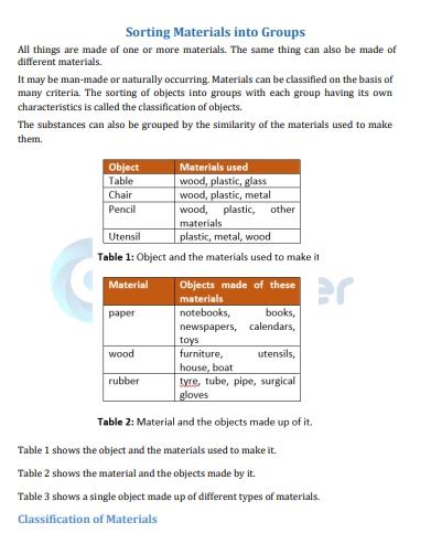 Class Science Sorting Materials Into Groups Question Answer
