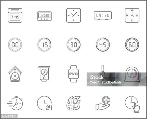 시간 및 시계 아이콘 선 스타일의 집합입니다 스톱워치 알람 시계 시계 타이머 디지털 시계 등으로 아이콘을 포함 디지털 시계에 대한 스톡 벡터 아트 및 기타 이미지 Istock