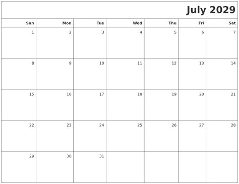 Printable Calendar For July 2029