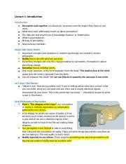 Psyb51 Lecture 1 Docx Lecture 1 Introduction Introduction Perception