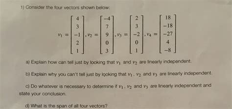 Solved Consider The Four Vectors Shown Below V Chegg