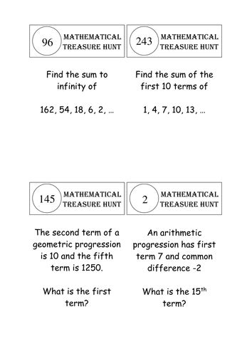 Treasure Hunt Arithmetic And Geometric Series Teaching Resources