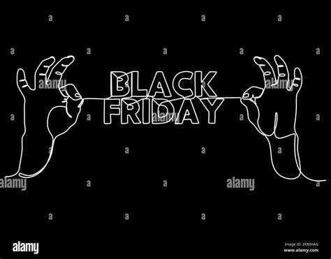 One Continuous Line Of Two Hand Holding A String With Black Friday Word Thin Line Illustration