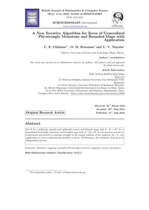 Pdf A New Iterative Algorithm For Zeros Of Generalized Phi Strongly Monotone And Bounded Maps
