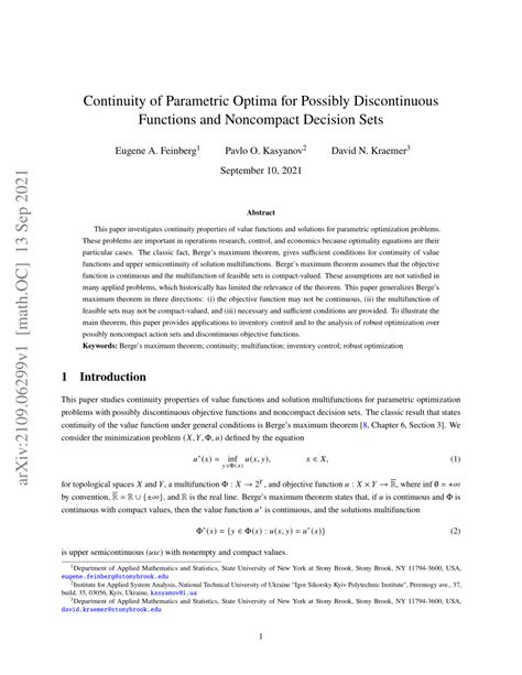 Pdf Continuity Of Parametric Optima For Possibly Discontinuous
